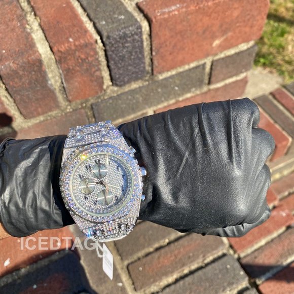 Accessories | Iced Bling Out Mens Luxury White Gold Plated Arabic Dial ...